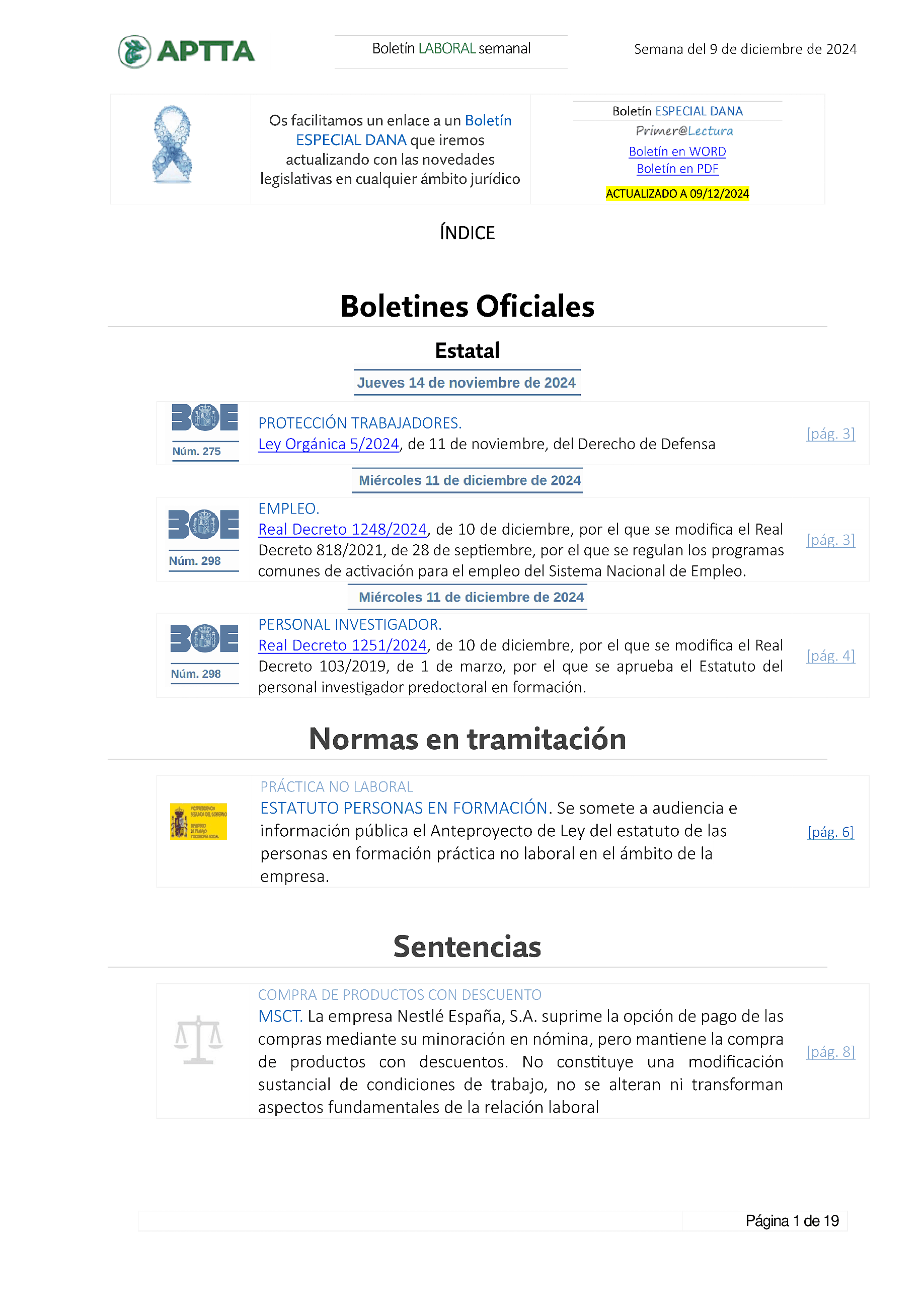 Boletín 13/12/2024 APTTA - Primera Lectura Ediciones